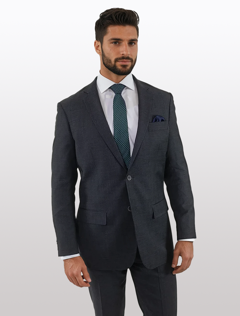 Men's Charcoal with Navy Windowpane Slim Fit Wool Suit – Karako Suits