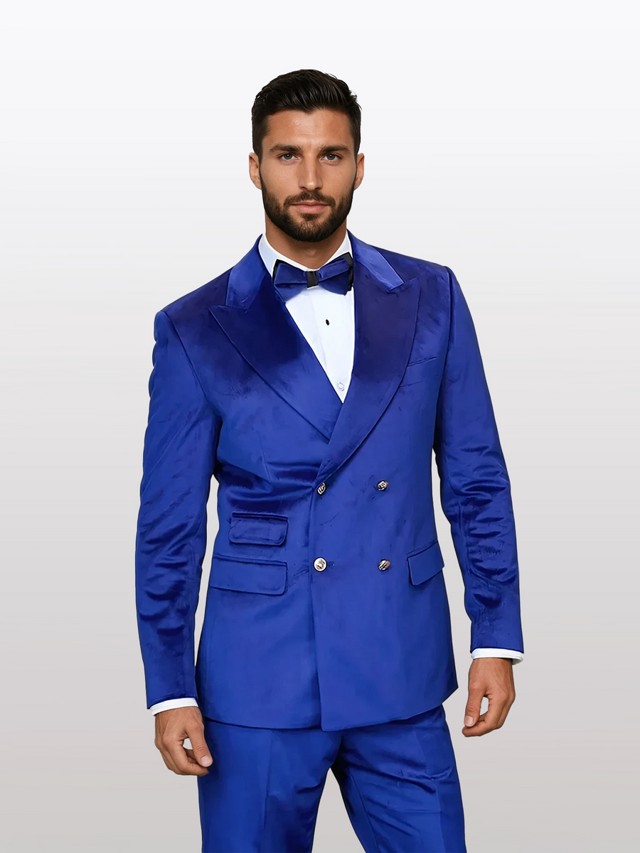 Statement Men's Sapphire Double Breasted Velvet Suit – Karako Suits
