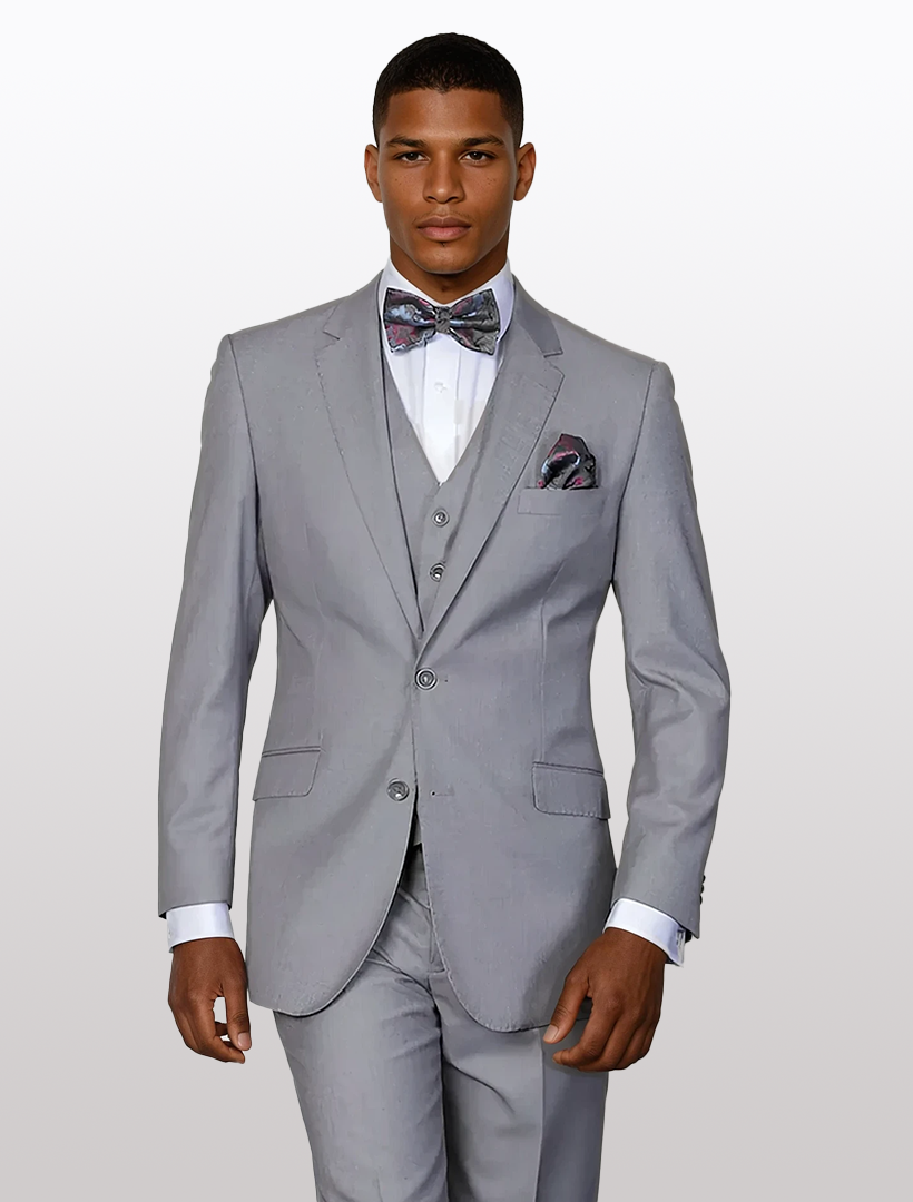 Statement Men's Solid Grey Modern Fit 100% Wool Vested Suit – Karako Suits