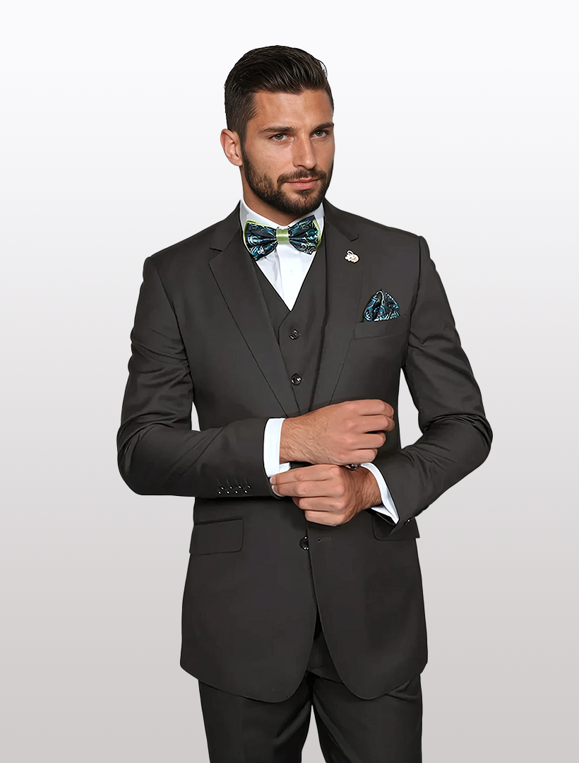 Statement Men's Solid Olive Modern Fit 100% Wool Vested Suit – Karako Suits