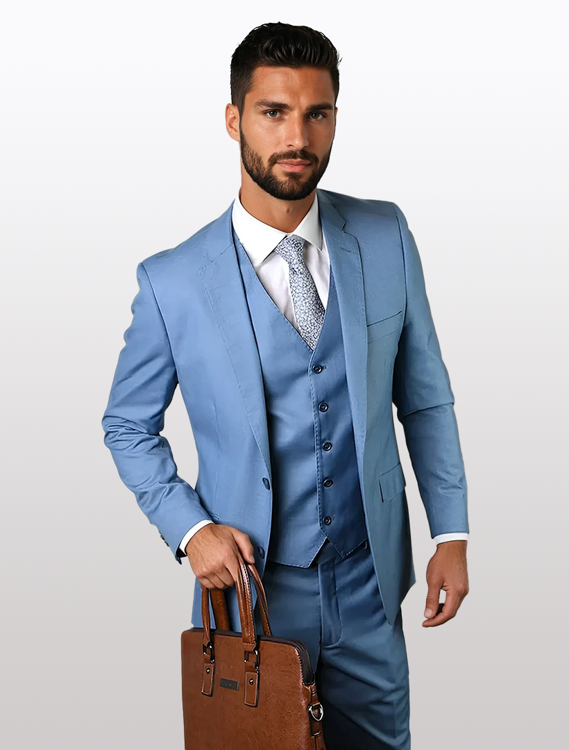 Men's Steel blue Vested Suit – Karako Suits
