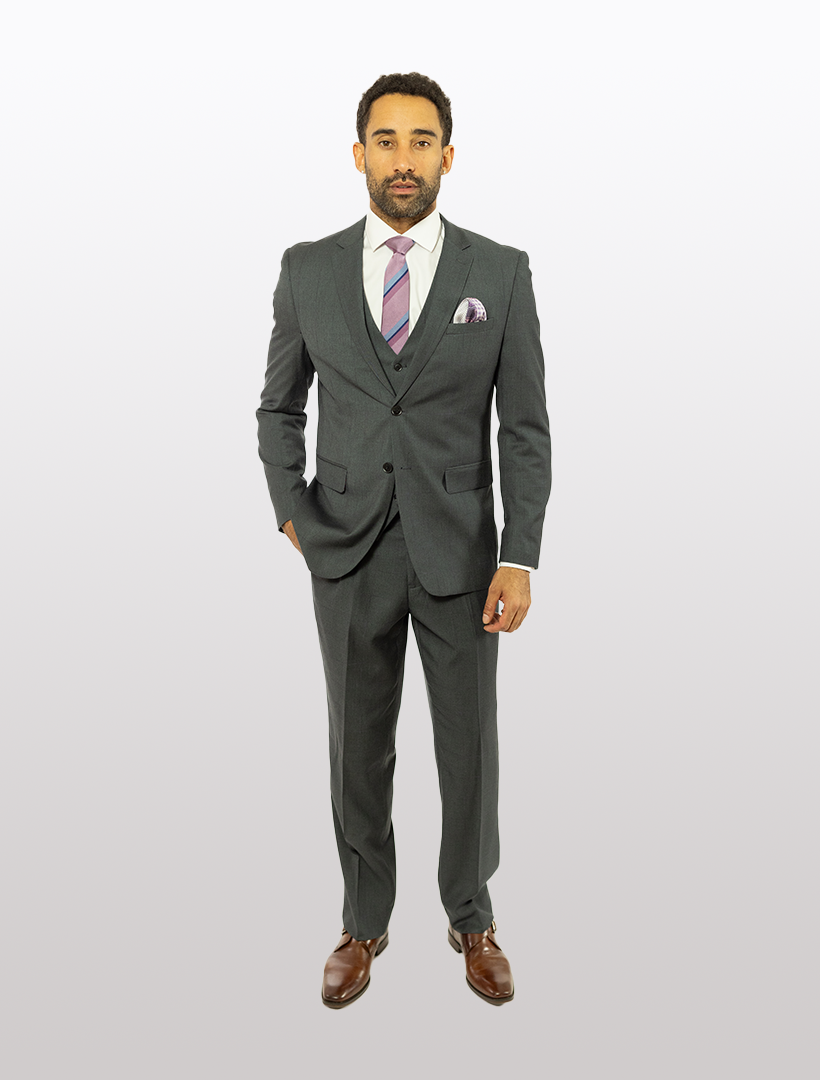 FUBU Charocal with Blue and Red Pinstripe Windowpane Vested Suit ...