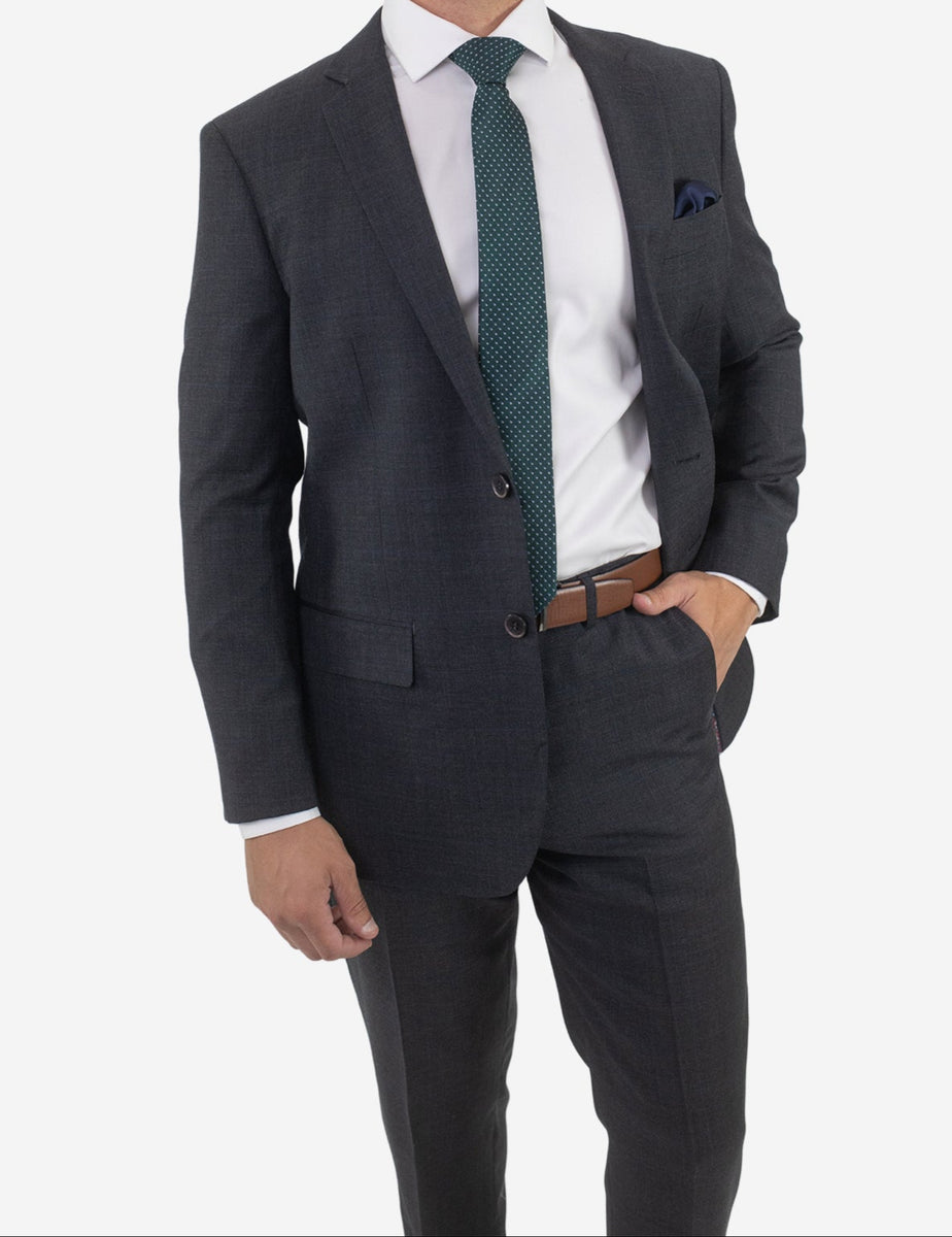 Men's Charcoal with Navy Windowpane Slim Fit Wool Suit – Karako Suits