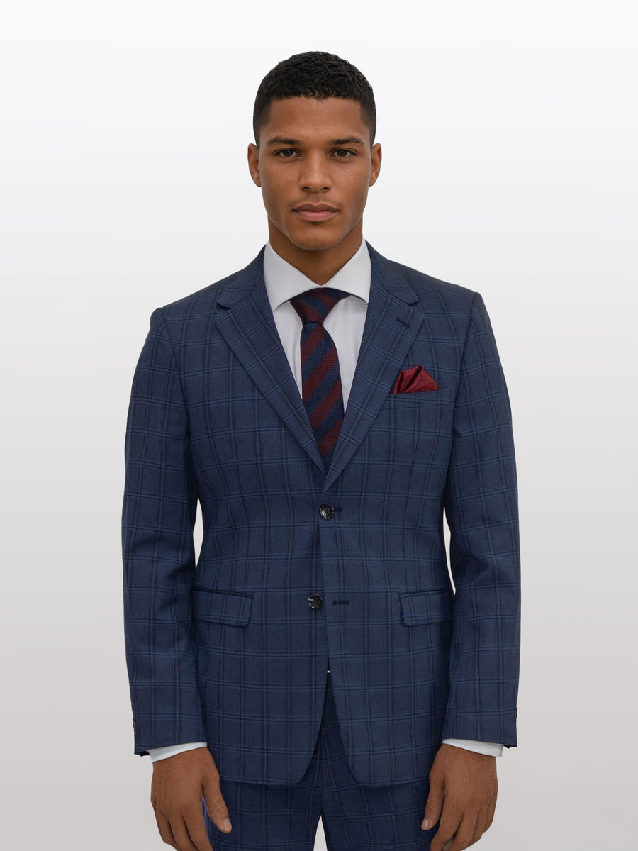 Men's Dark Blue with Black Double Windowpane Slim Fit Suit – Karako Suits