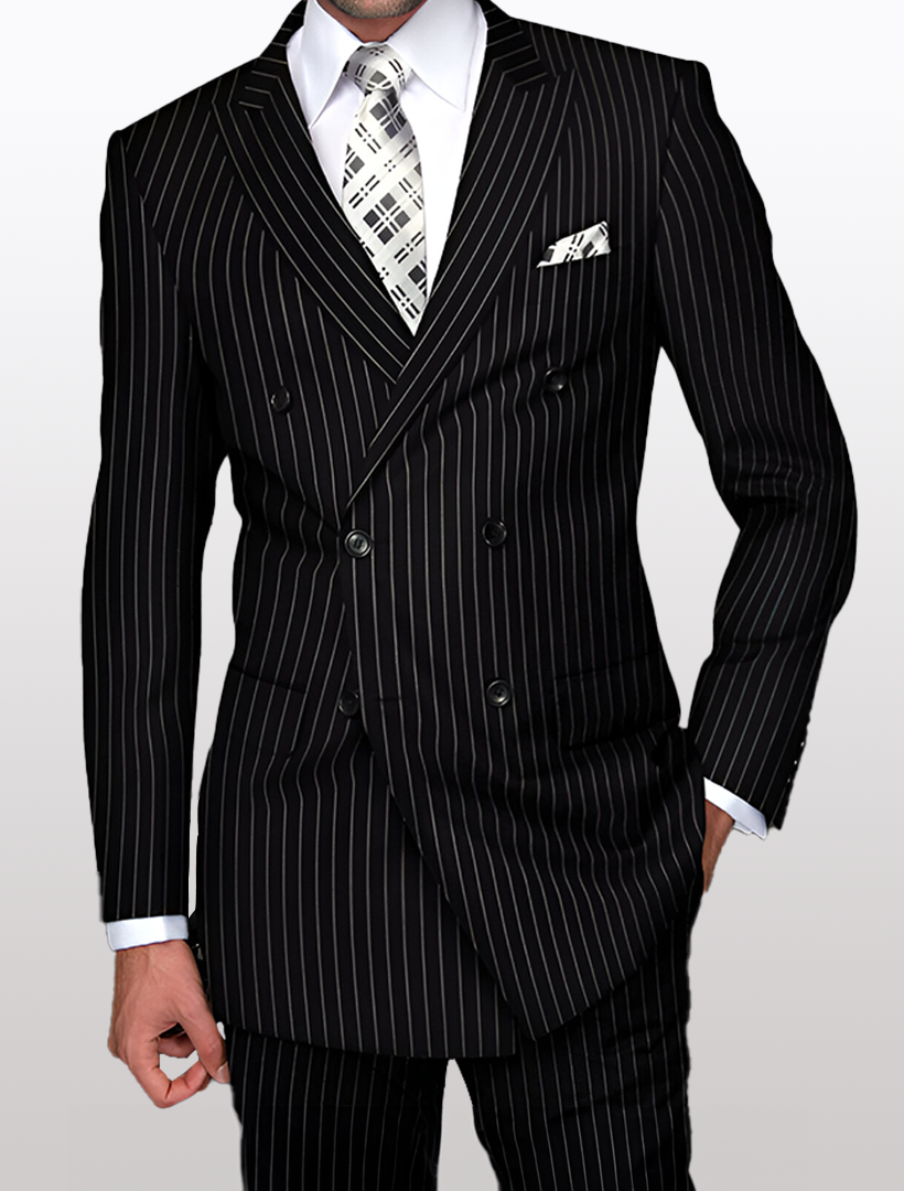 Statement Men's Black Pin Stripe Double Breasted Suit – Karako Suits