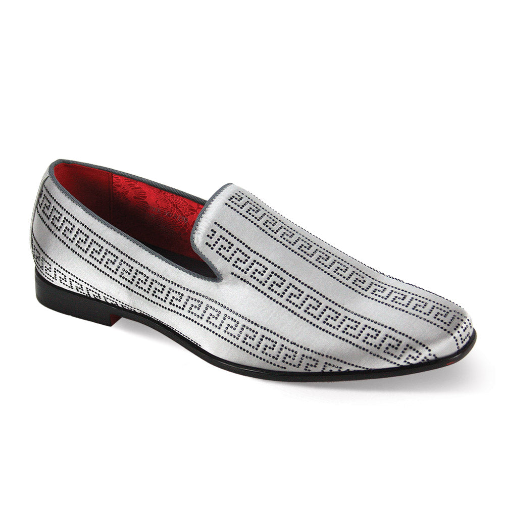 Men's Silver with Black Meander Pattern Slip-On Shoes – Karako Suits