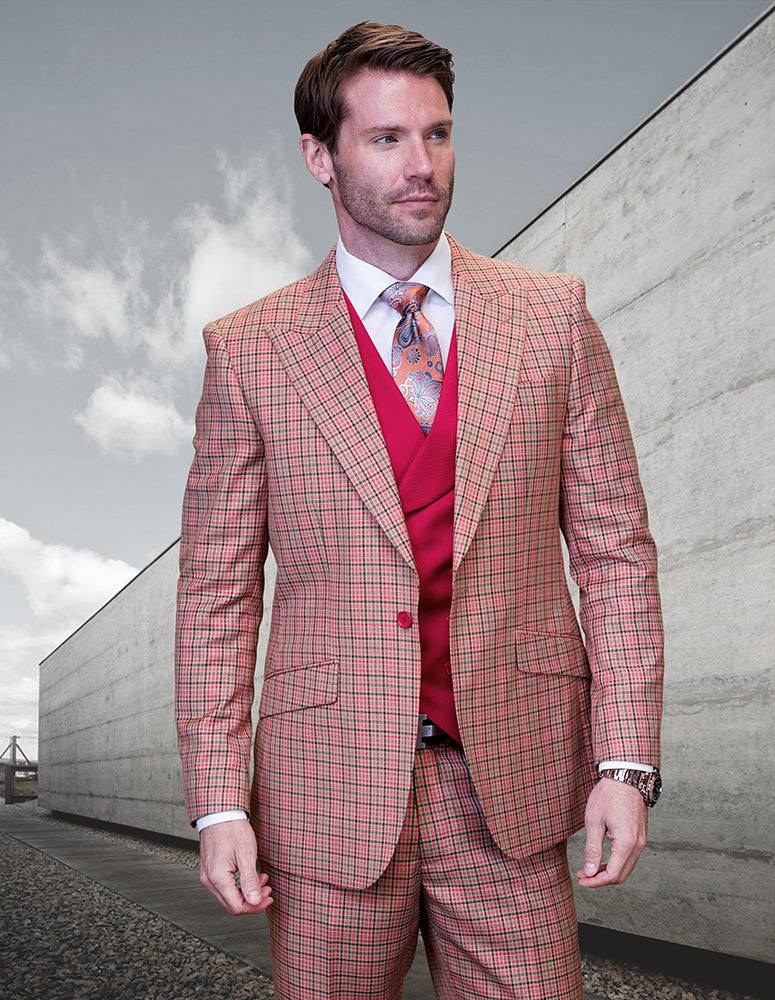 Statement Men's Red Graphic Modern Fit 100% Wool Vested Suit – Karako Suits