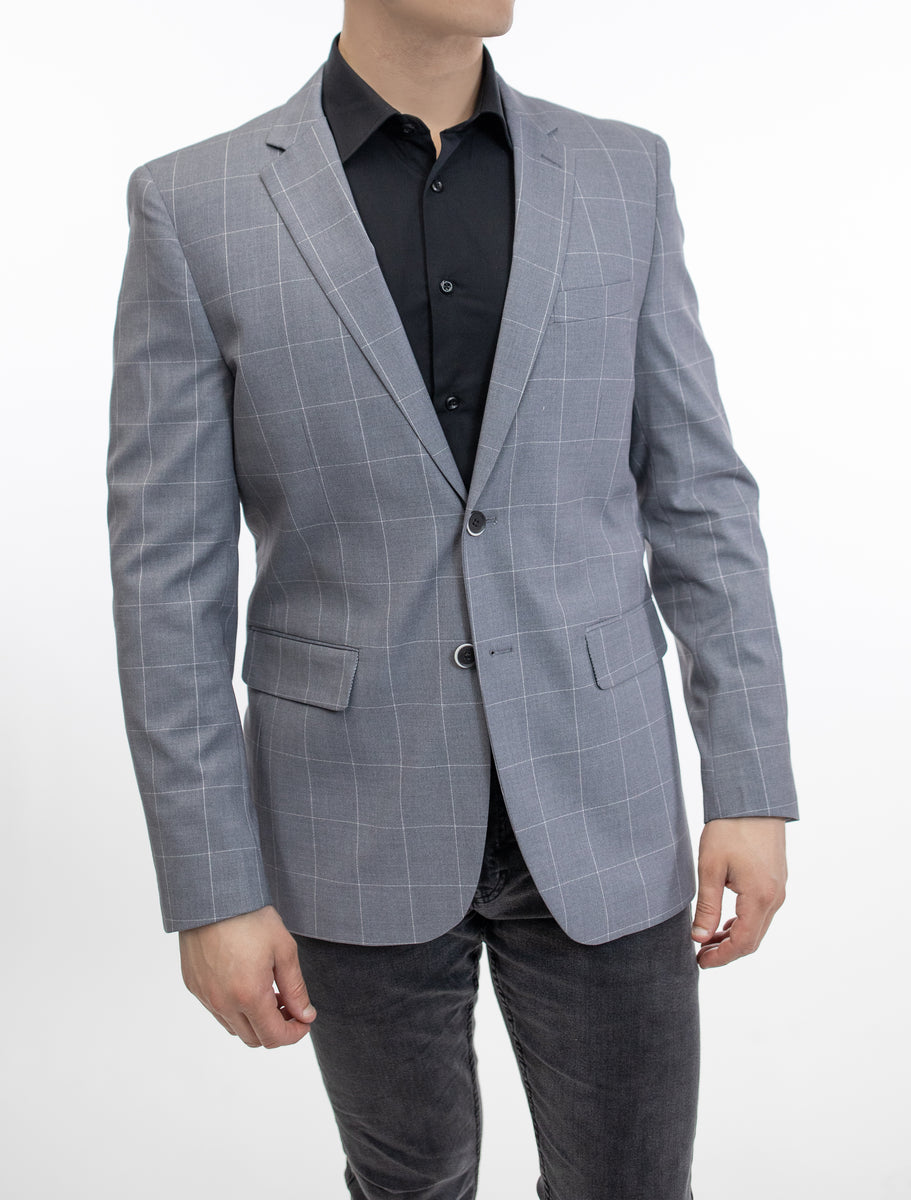 FUBU Slim Fit Light Grey Windowpane Sport Jacket – Karako Suits