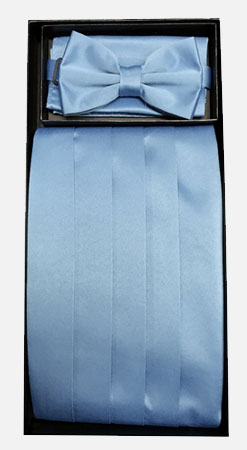Men's Poly Light Blue Cummerbund with Bow Tie & Hanky – Karako Suits