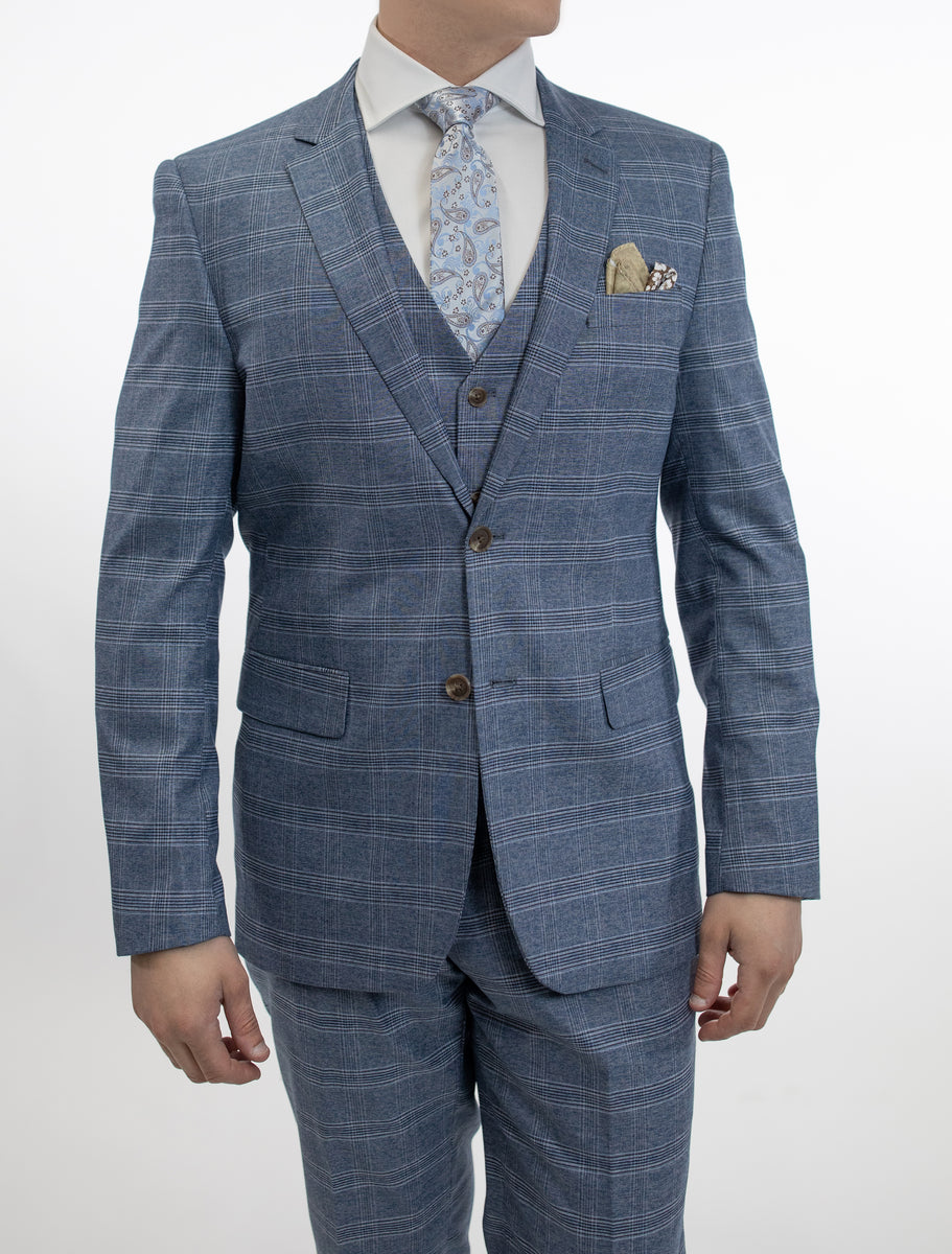 FUBU Light Blue Tartan Check Vested Suit – Karako Suits